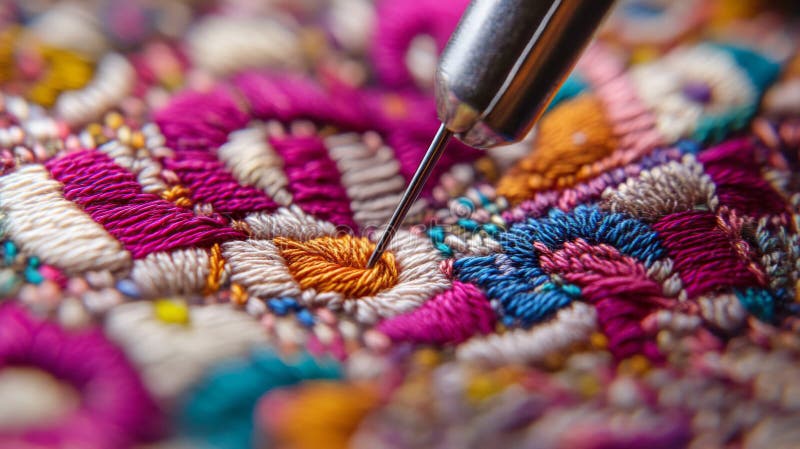 Needlework Close Up Colorful Thread Embroidery Design Stock ...