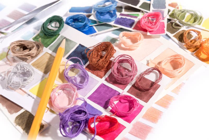 Needlework. Embroidery. Match Colors of Thread. Stock Image - Image of ...