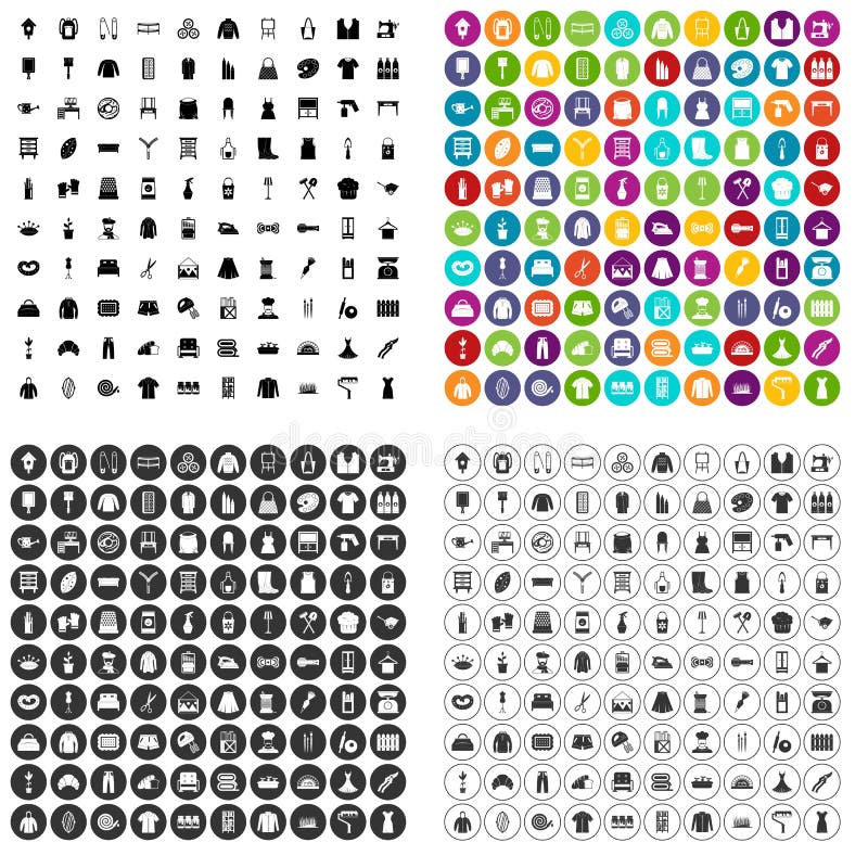 100 Needlework Icons Set Vector Variant Stock Vector - Illustration of ...