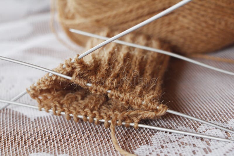 Needlework. Knitting Wool Toe Knitting Stock Photo - Image of stitch ...