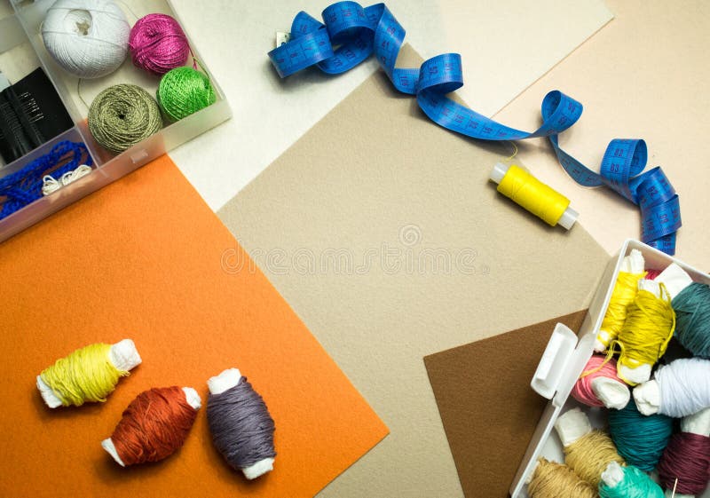 Needlework. Sewing Kits with Colored Thread. Stock Image - Image of ...