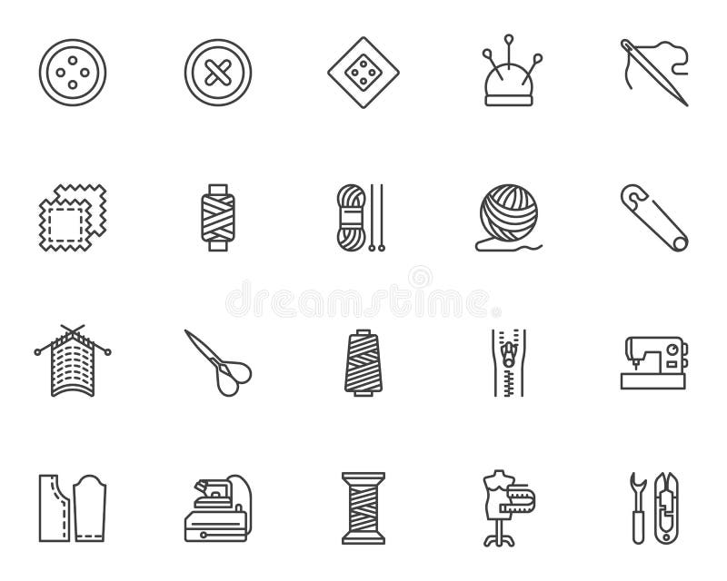 Needlework Sewing Vector Icons Set Stock Vector Illustration Of