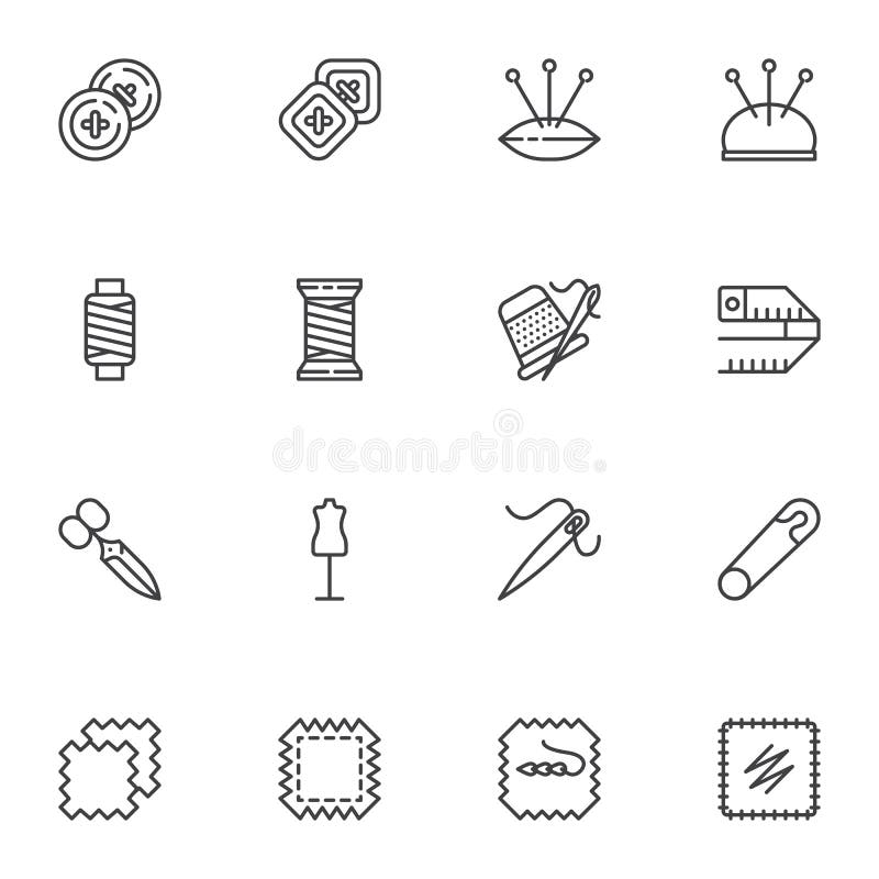 Needlework Sewing Vector Icons Set Stock Vector Illustration Of