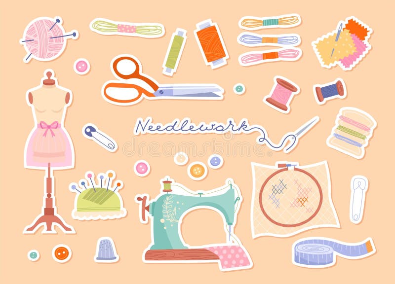 Needlework stickers set stock vector. Illustration of seam - 272990731