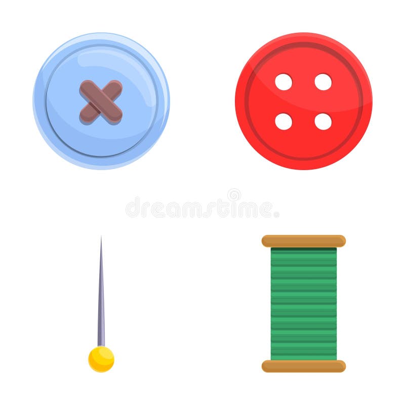 Needlework Tool Icons Set Cartoon Vector. Spool of Thread Pin and ...