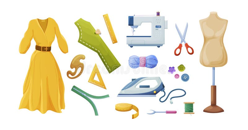 Needlework Tools Set. Handmade Kit: Sewing Machine, Iron, Scissors ...