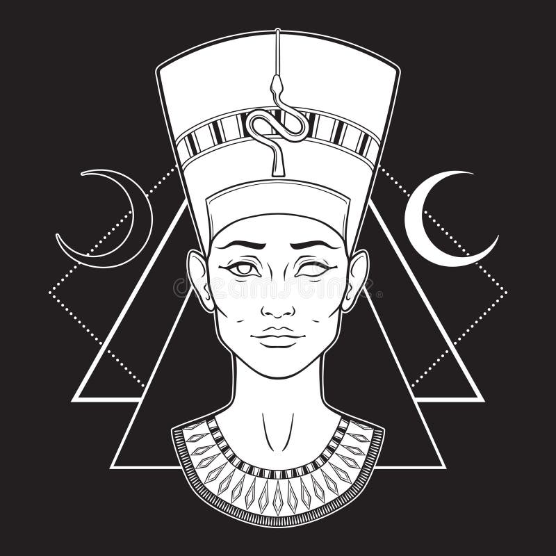 Nefertiti Ancient Egyptian Queen in Gothic Style Hand Drawn Vector ...