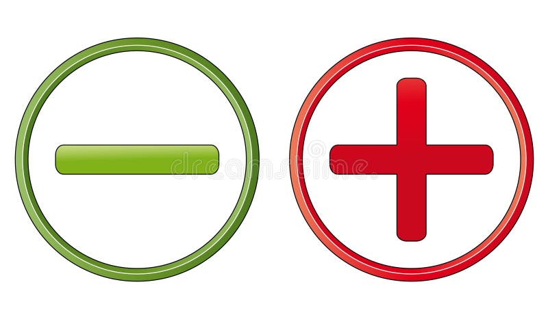 Negativa positiva symboler vektor illustrationer. Illustration av ...