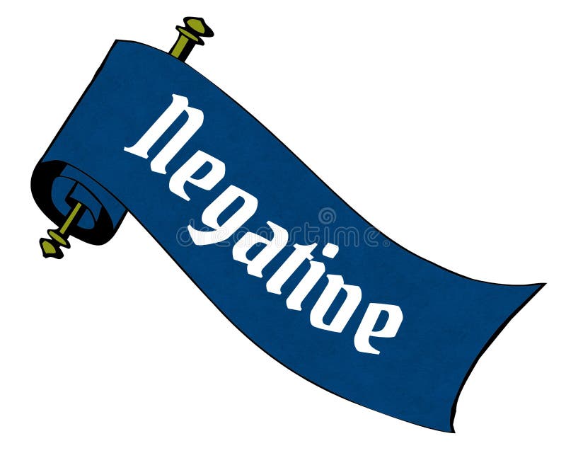 NEGATIVE on Blue Paper Scroll Cartoon. Stock Illustration ...