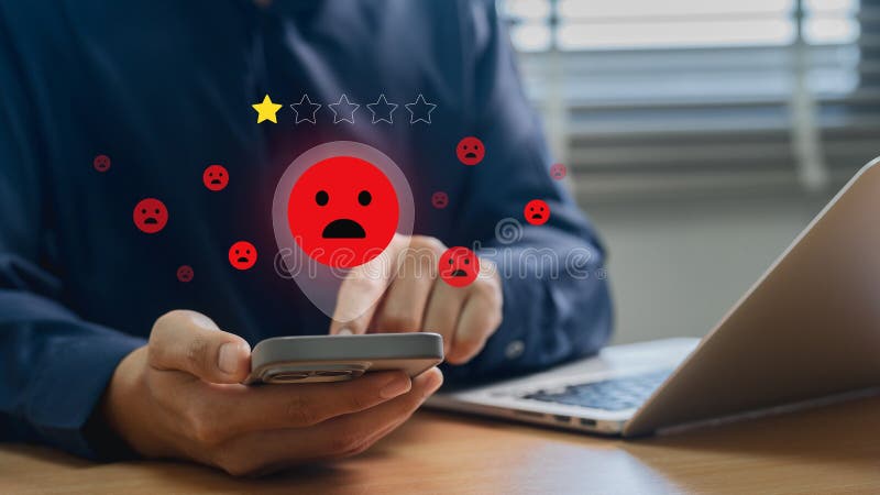 Negative Customer Feedback Experience Depicted on Smartphone with One ...