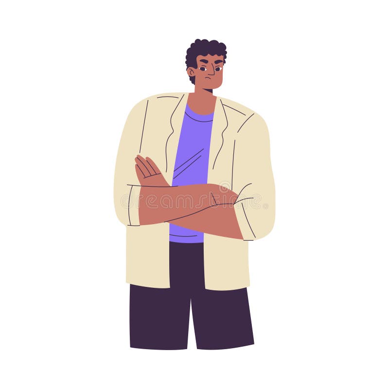 Negative Emotion with Man Character with Folded Arms Express Feeling ...