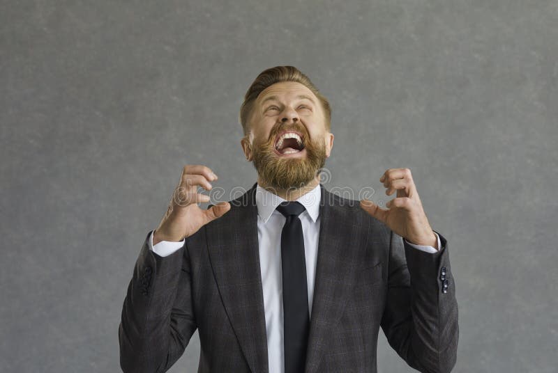 Crazy Angry Businessman Looking Up Shouting with an Aggressive ...