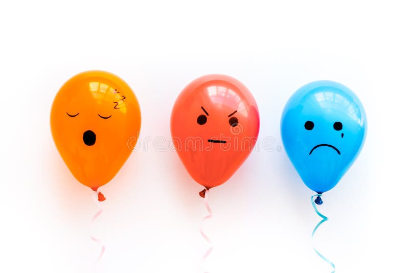Negative Emotions Concept. Balloons with Drawn Faces on Yellow ...