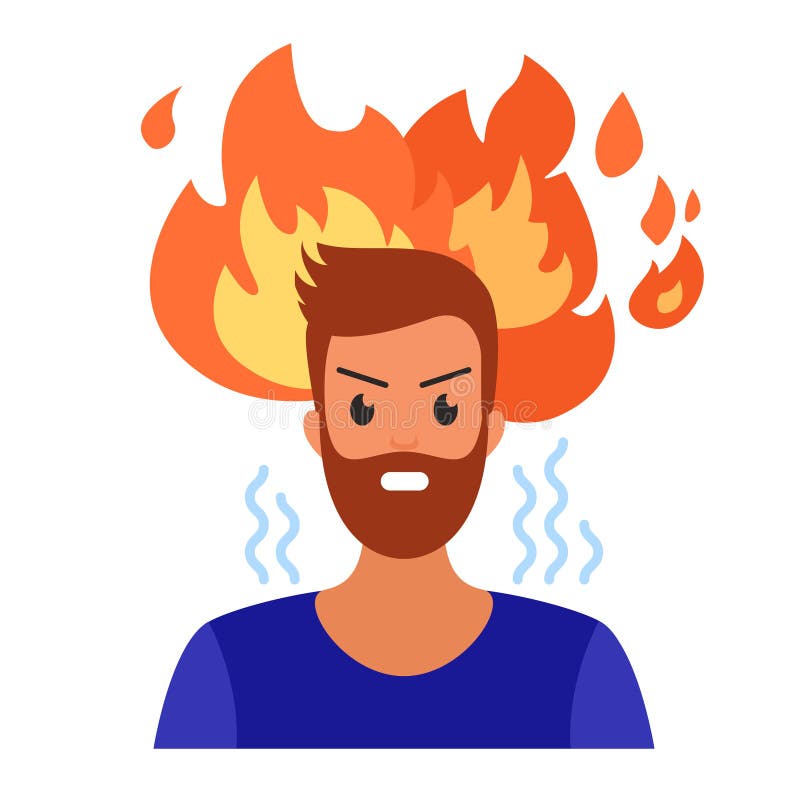 Negative Evil Thoughts in Man, Red Fire Burning Over Head Stock Vector ...