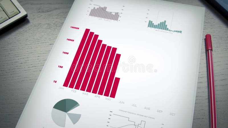 Negative Graph Develops on a Piece of Paper on an Office Table. Digital ...