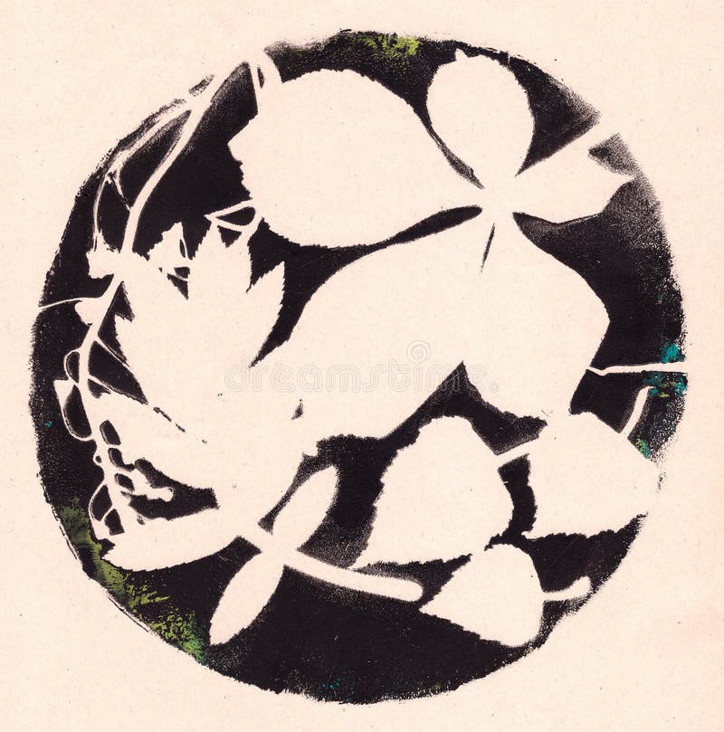Negative Leaf Prints on Colored Background in Circle Shape, Abstract ...