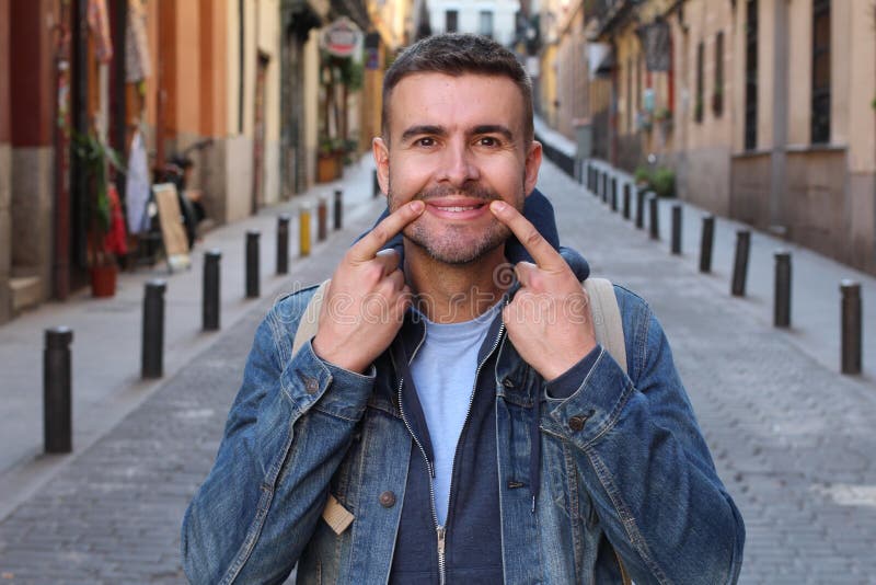 Negative Man Trying To Smile Stock Photo - Image of illness, casual ...