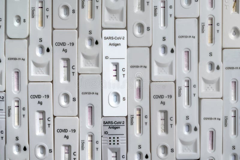 Many Negative and One Positive COVID-19 Rapid Test Stock Image - Image ...