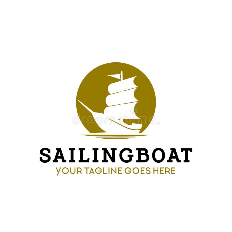 Negative Space Sailing Boat, Ship Silhouette on Circle Shape Logo ...