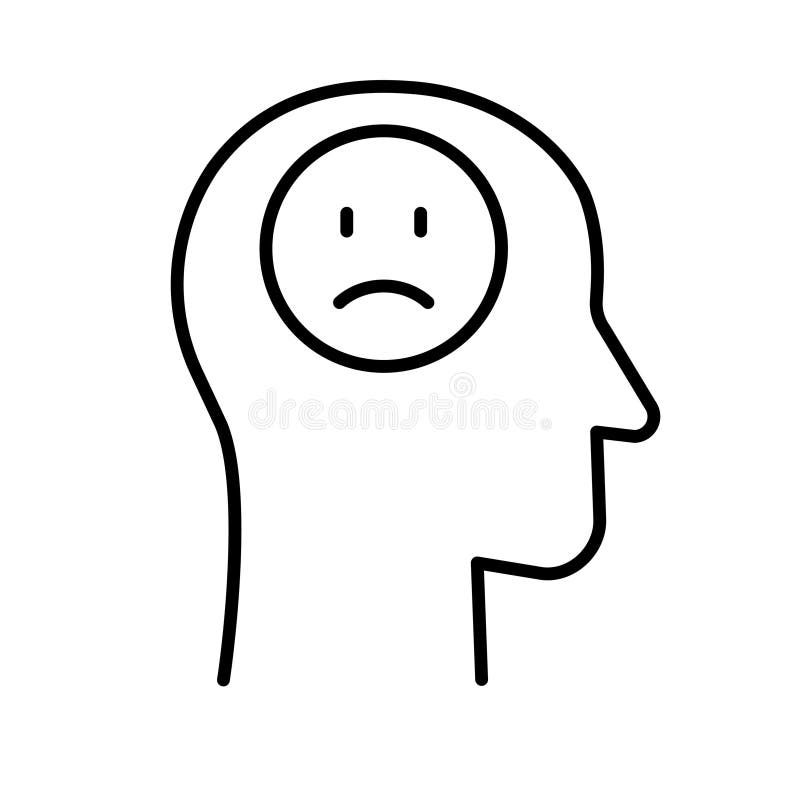 Negative Thinking Icon. Human Head with Sad Smile in Glyph Style Stock ...