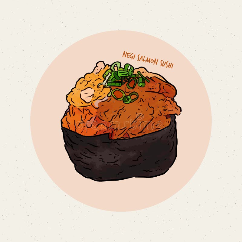 Negi Salmon Sushi, Hand Draw Sketch Vector Stock Vector - Illustration ...