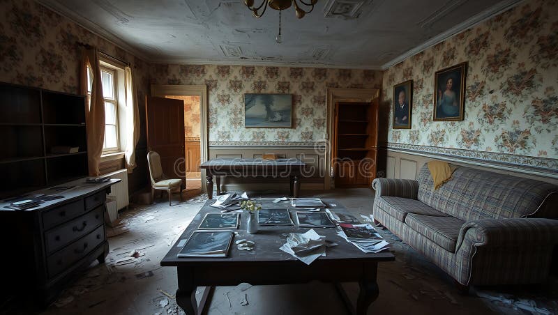A Neglected Backroom with a Torn Sofa a Broken Table and Peeling ...