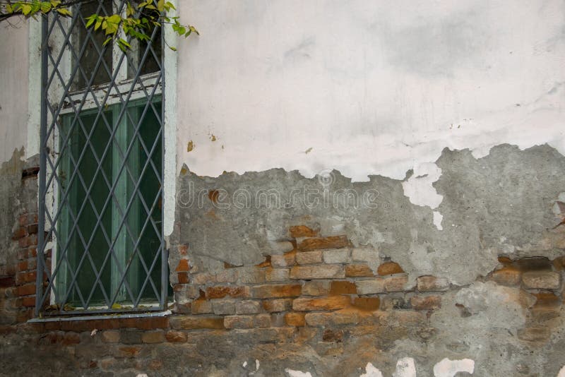 Fallen Plaster, Brick Wall and Old Window Stock Photo - Image of ruins ...