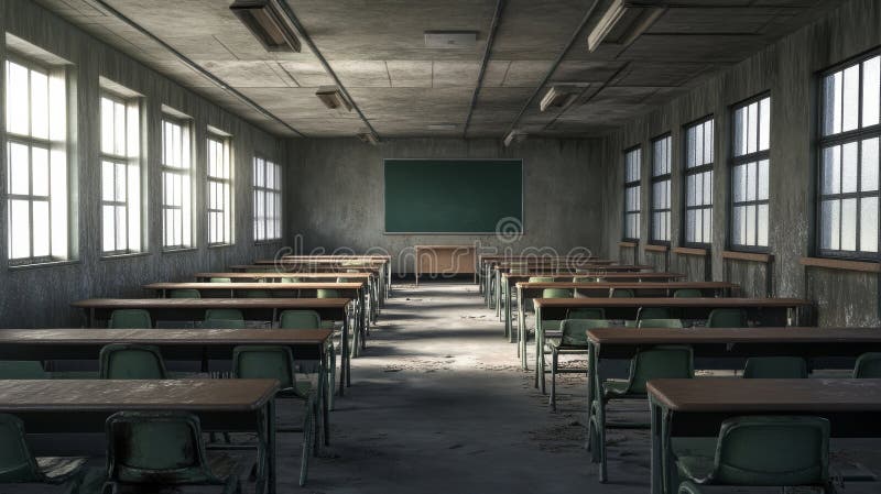 Neglected Classroom - Gloomy and Puzzling Old Schoolroom Interior Stock ...