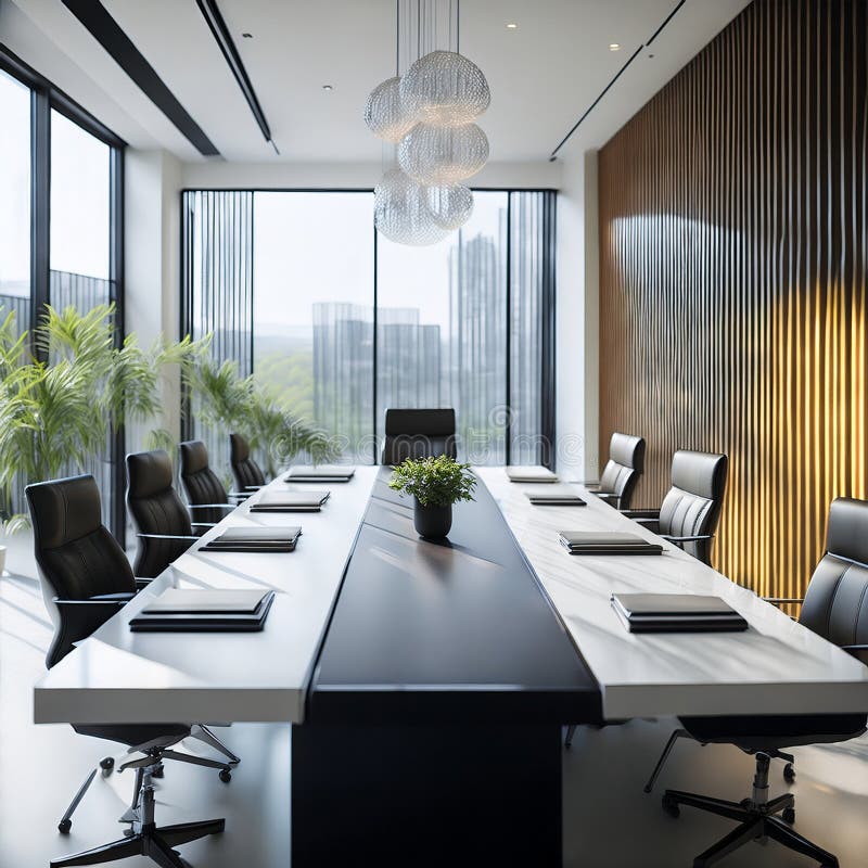 A Negotiation Table Set in a Bright Room with Modern Decor Stock ...