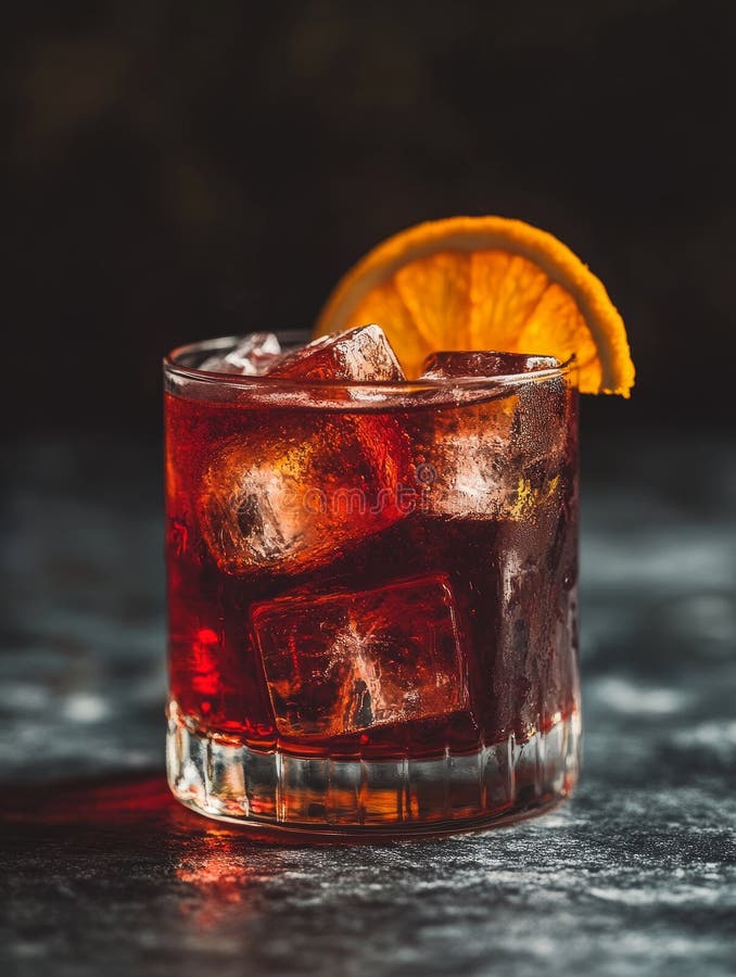 Negroni Cocktail with Ice and Orange Slice. Stock Image - Image of ...