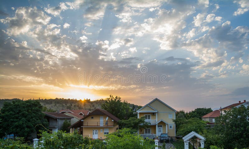 Neighbourhood Colorful Sunset Stock Photo - Image of calm, business ...