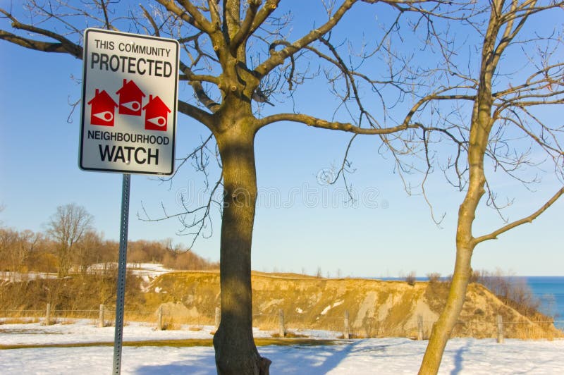 Neighborhood Crime Watch Police Warning Sign Stock Photo - Image of ...