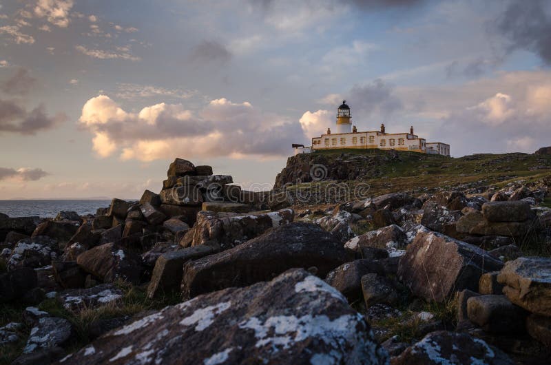 Neist Point Lighthouse at Sunset, Isle of Skye, Scotland Stock Photo ...