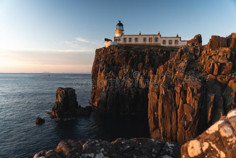 Neist Point Lighthouse during Sunset in Spring Stock Image - Image of ...