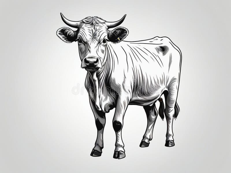 Nelore Cattle Vector Line Illustration on White Background - Generated ...