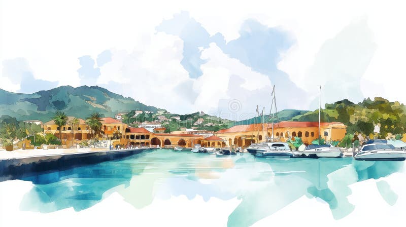 Nelsonâ€™s Dockyard. Nelsonâ€™s Dockyard Hand Drawn Watercolor ...