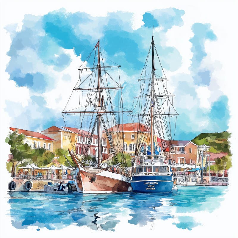 Nelsonâ€™s Dockyard. Nelsonâ€™s Dockyard Hand Drawn Watercolor ...