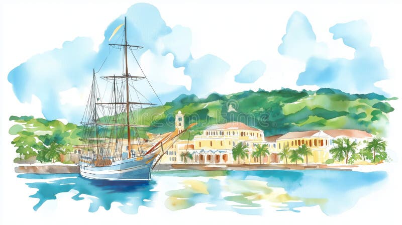 Nelsonâ€™s Dockyard. Nelsonâ€™s Dockyard Hand Drawn Watercolor ...