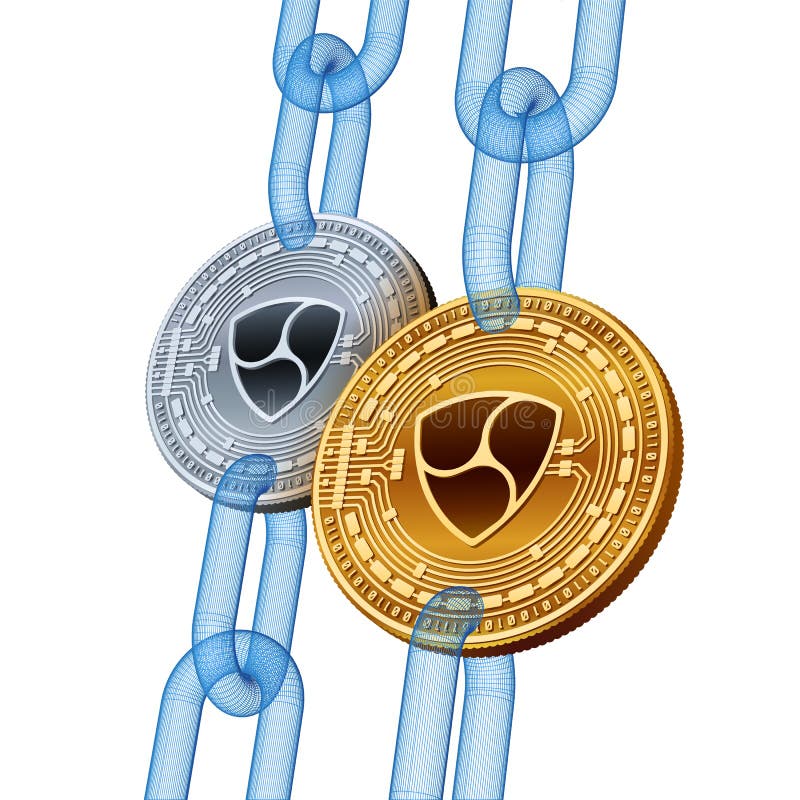Nem. Cryptocurrency. Blockchain. Golden and Silver Nem Coins with ...