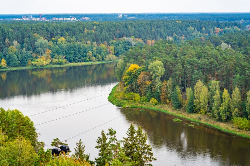 Neman or Nemunas River and Fall Foliage from Above, Druskininkai ...