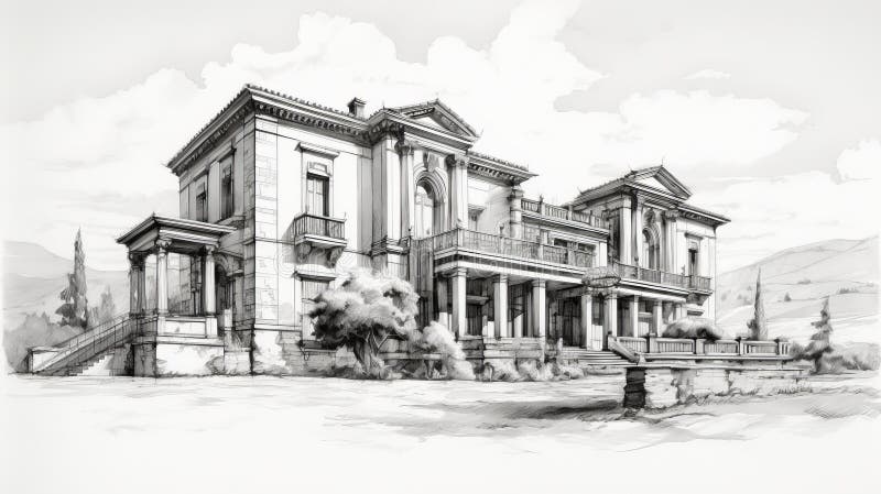 Neo-classical Mansion: Hyper-detailed Ink Rendering of Classic High ...