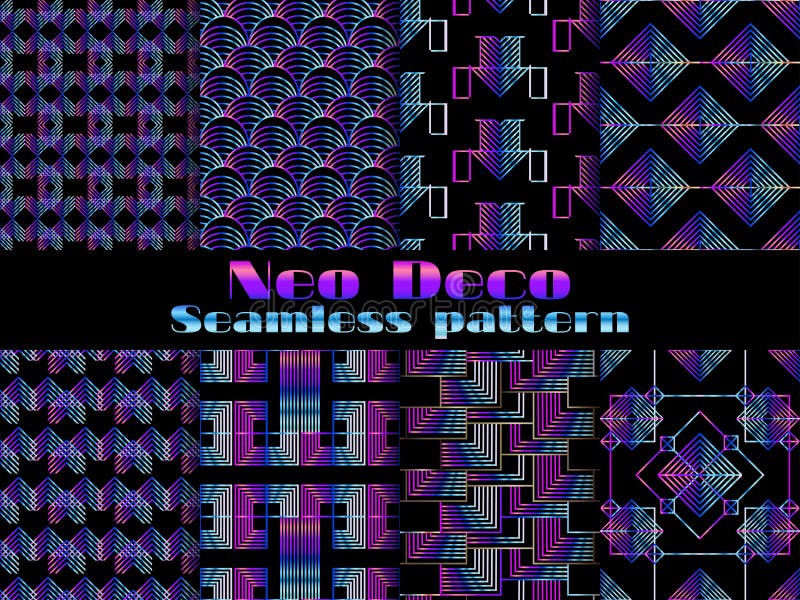 Neo Deco Seamless Pattern. Neon Gradient in the Style of the 80s Stock ...