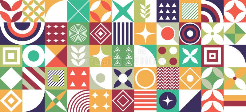 Neo Geometric Poster. Grid with Color Geometric Shapes. Abstract ...