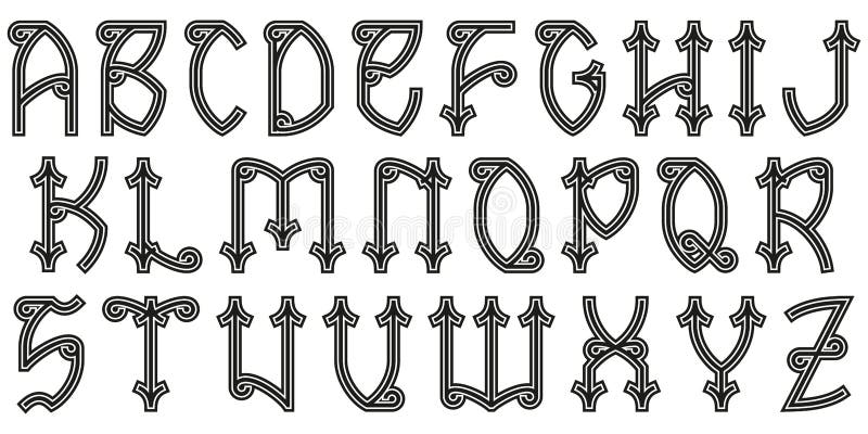 Neo-gothic Alphabet.Ancient Style Vector Font. Stock Illustration ...