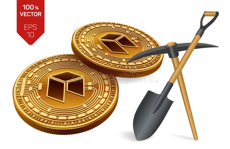 Neo Mining Concept. 3D Isometric Physical Bit Coin with Pickaxe and ... Neo Mining Concept. 3D Isometric Physical Bit Coin with Pickaxe and ...