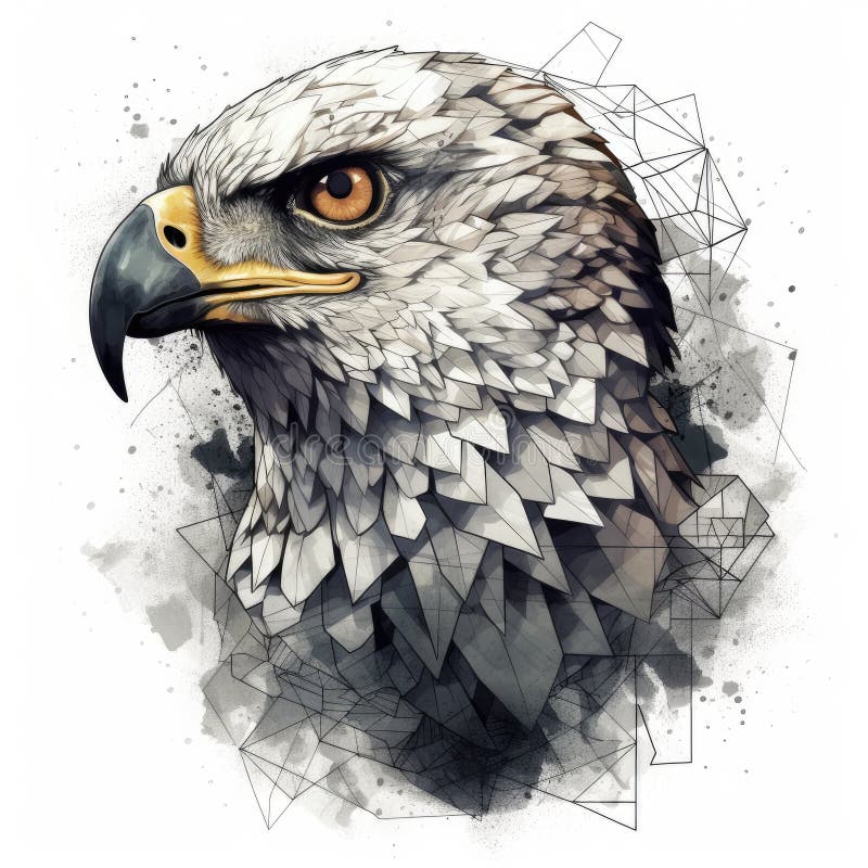 Neo-Traditional Geometric Eagle in Impressionistic Blackwork Style on ...