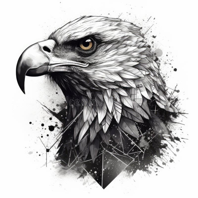 Neo-Traditional Geometric Eagle in Impressionistic Blackwork Style on ...