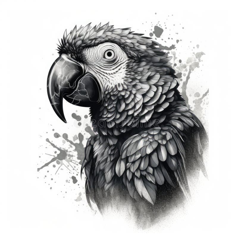 Neo-Traditional Impressionistic Blackwork on White Background for ...