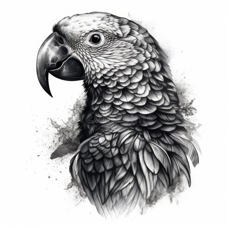 Neo-Traditional Impressionistic Blackwork on White Background for ...