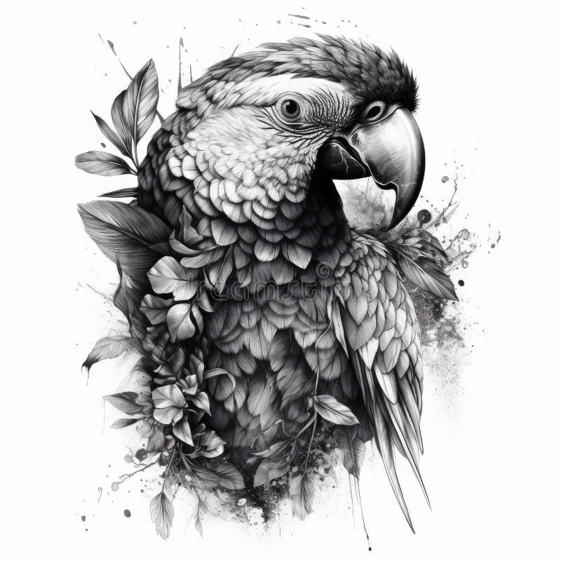 Neo-Traditional Impressionistic Blackwork on White Background for ...